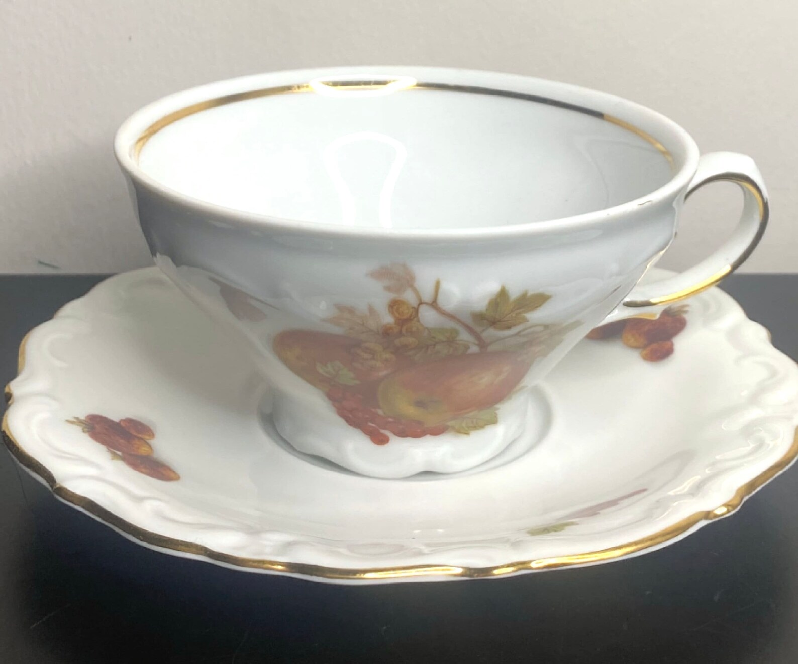 Bavarian Teacup Set Winterling Fruit Series Roslau Fine Bone China Gold ...