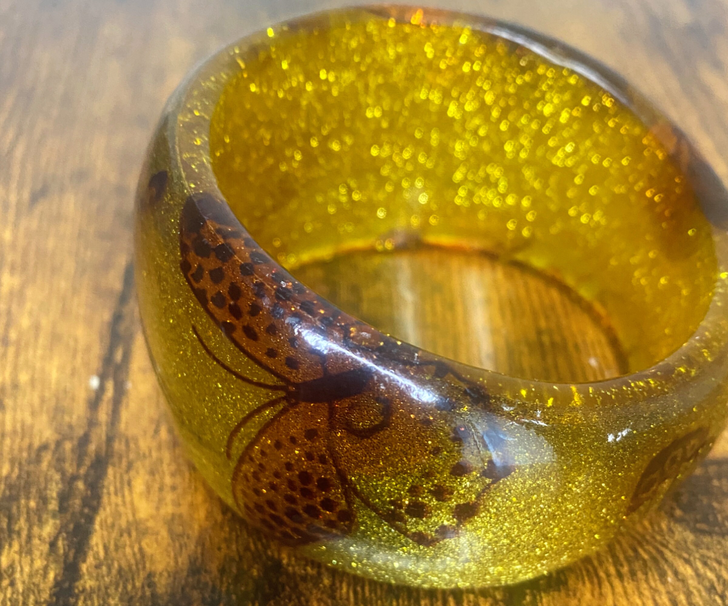 Vintage Lucite Cuff Bracelet Chunky Butterfly Bangle Gold Acrylic ...