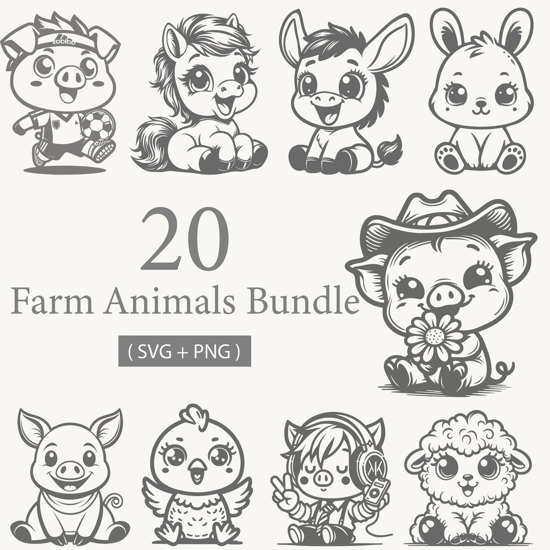 Farm Animals Svg Bundle Cute Animals Svg Farm Svg Baby Cow Pig Horse ...