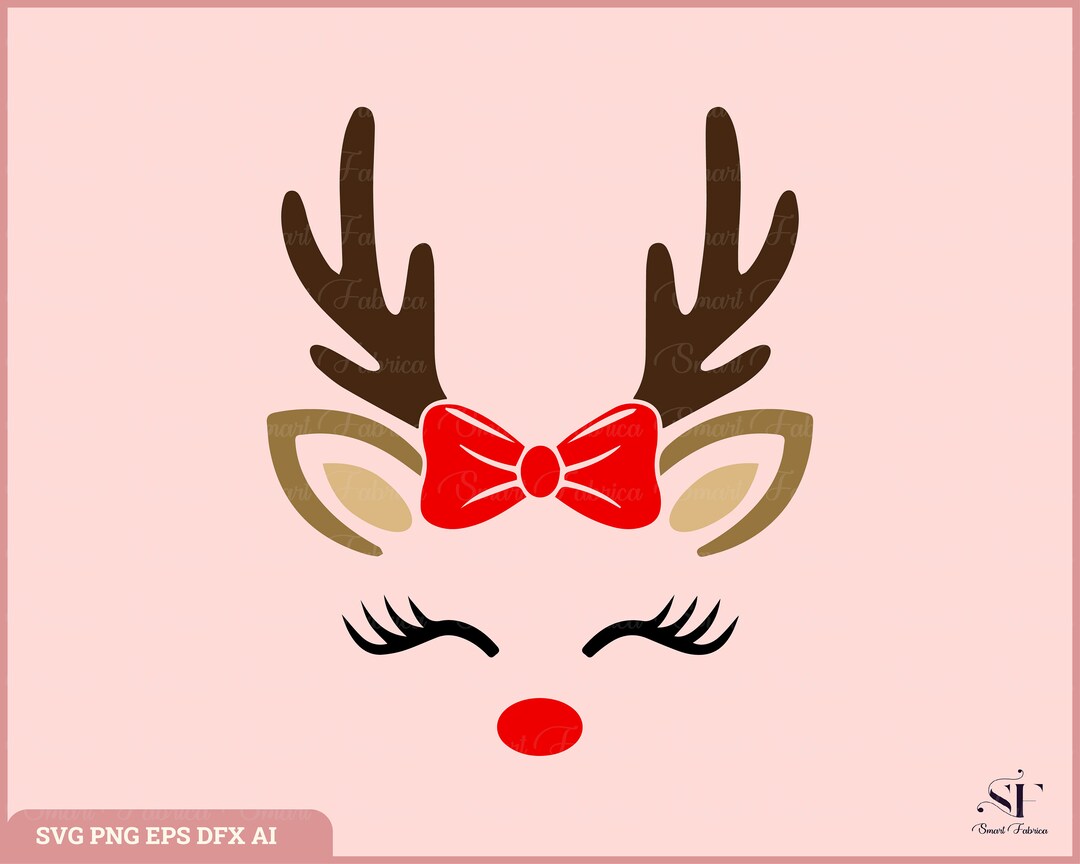 Reindeer Face Svg Reindeer Face Png Reindeer With Bow Svg - Etsy