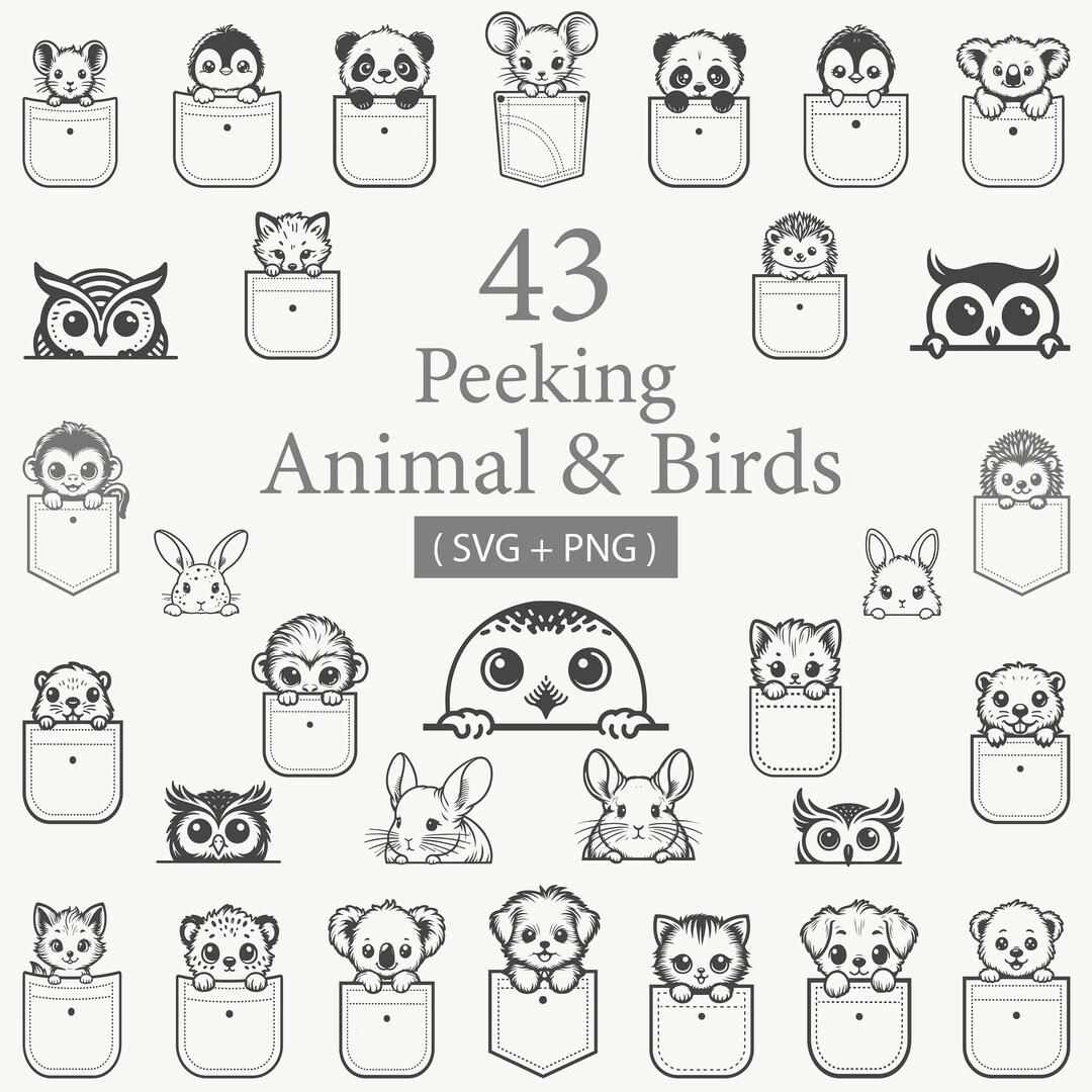 43 Peeking Animals and Birds SVG PNG Bundle Clipart, Peeking Owls for ...