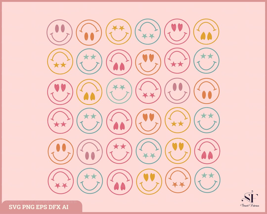 Retro Happy Bundle Svg-png Retro Smiley Face Bundle Emoji - Etsy
