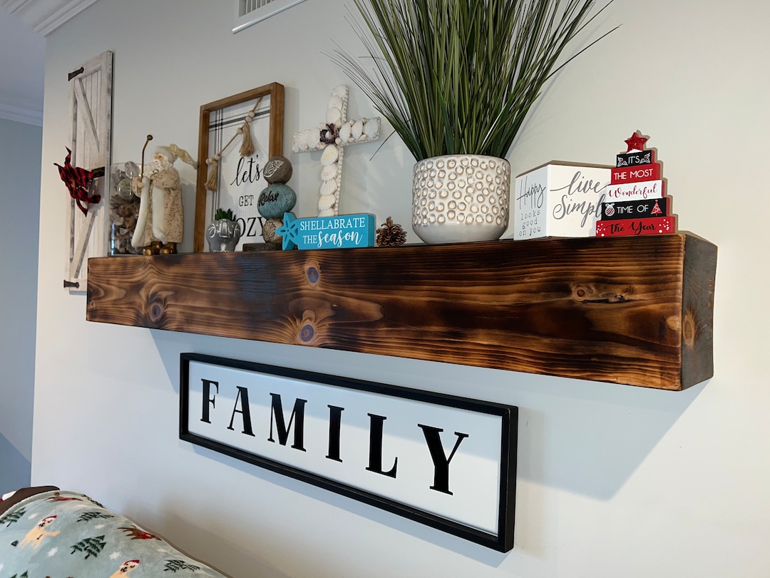 Knotty Pine Burned Wood Beam Floating Shelf Mantle - Etsy