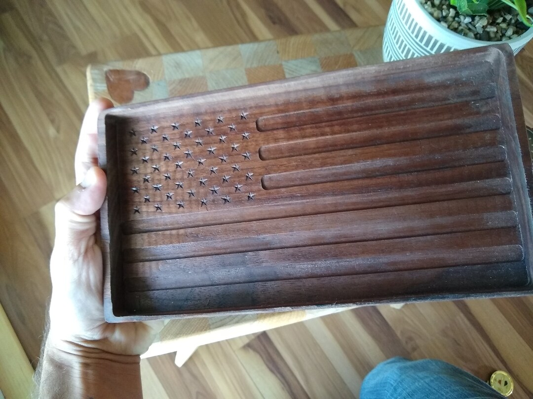 USA Flag Walnut Dump Tray, Valet Tray Jewelry Tray Catchall Tray Gift ...
