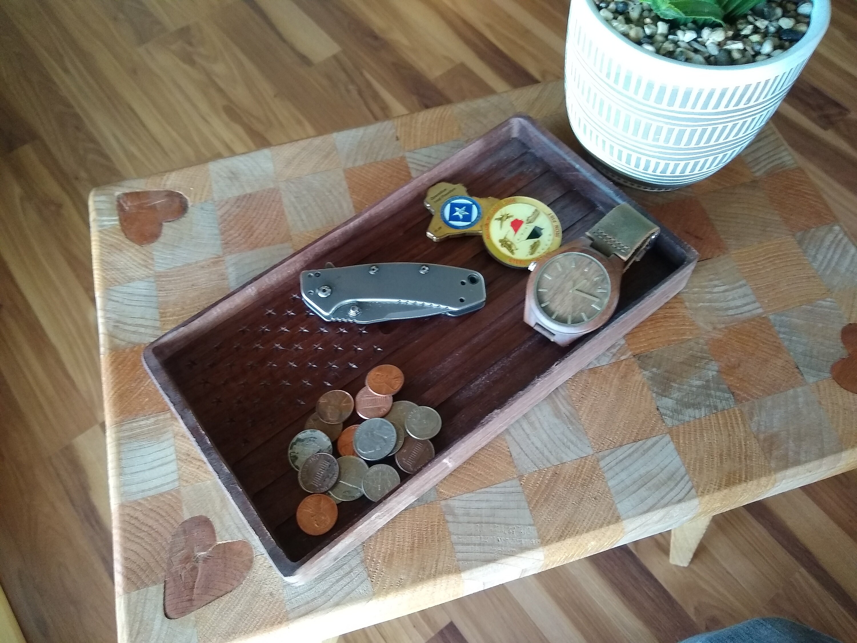 USA Flag Walnut Dump Tray, Valet Tray Jewelry Tray Catchall Tray Gift ...