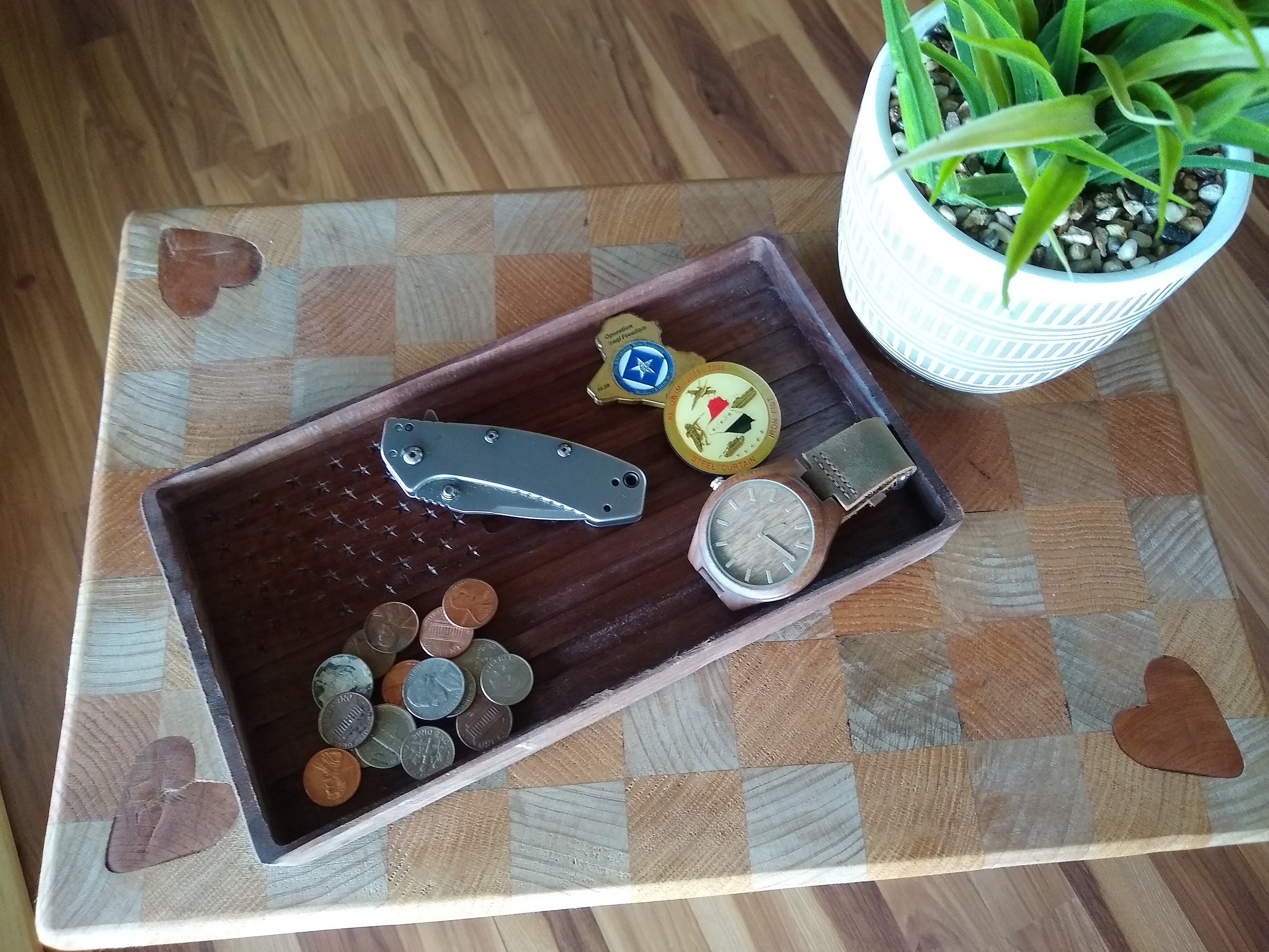 USA Flag Walnut Dump Tray, Valet Tray Jewelry Tray Catchall Tray Gift ...