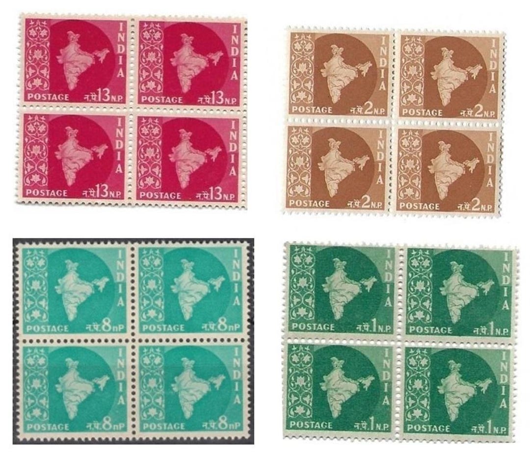 1957-60 India Map 3rd Definitive Series 2NP Star Watermark MNH Block of ...