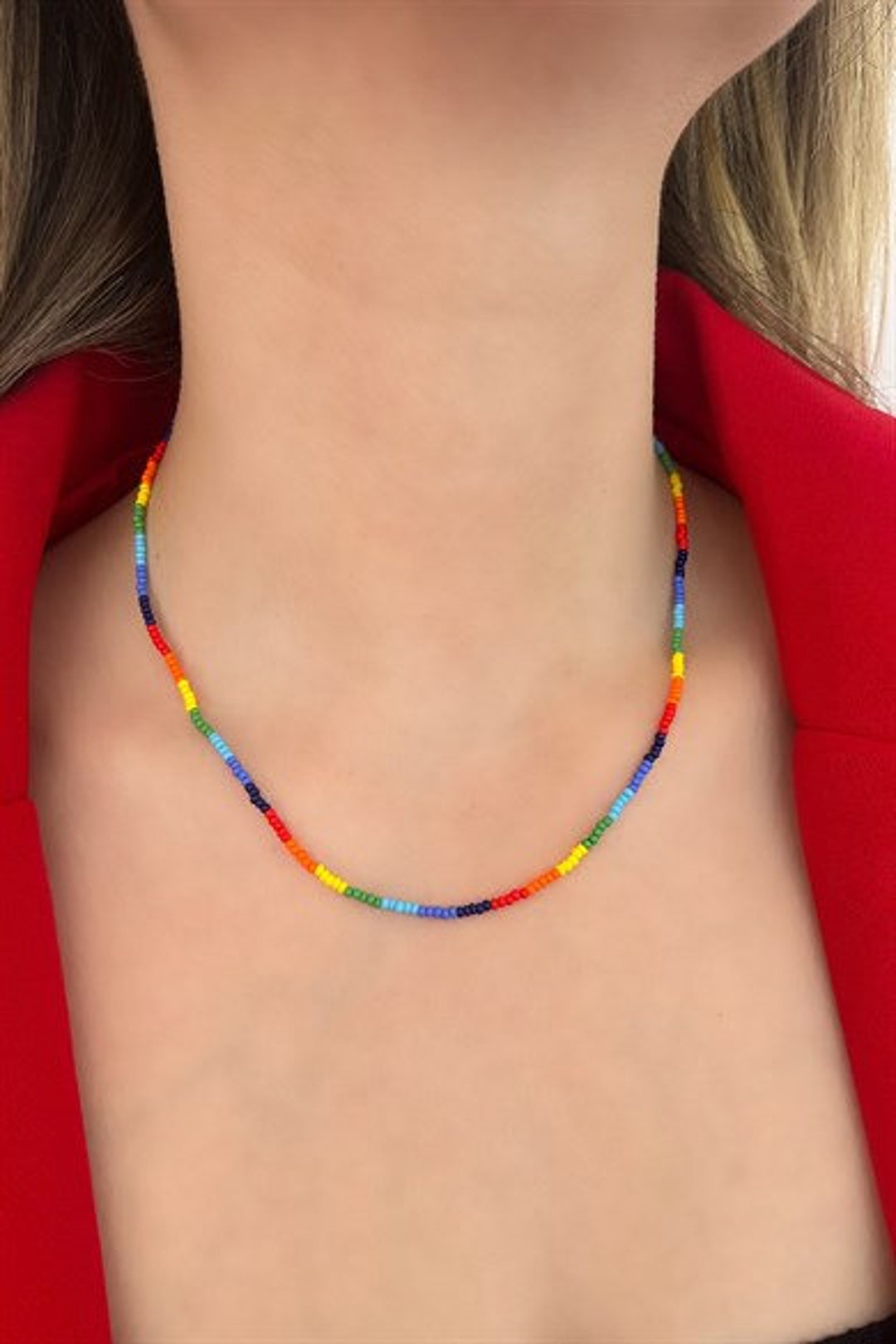 Multi Color Bead Necklace, Colorful Seed Bead Necklace, Beaded Necklace ...