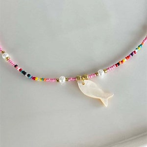 Pink Fish Figure Beaded Necklace, Seed Bead Necklace, Fish Necklace - Etsy