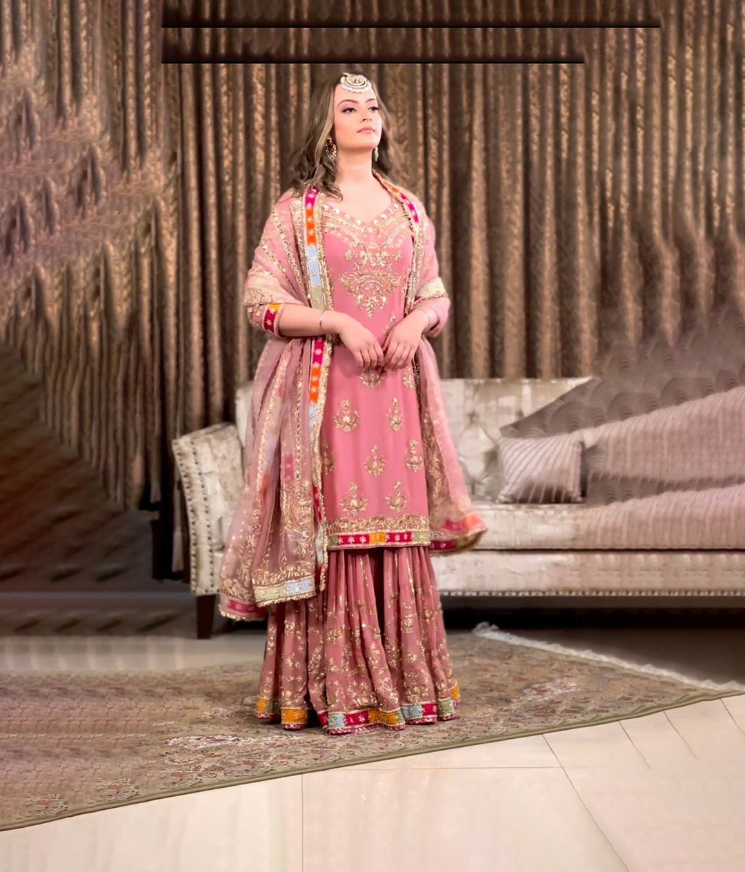 Sequin Embroidered Sharara Gharara Kurta Set, Indian Readymade ...