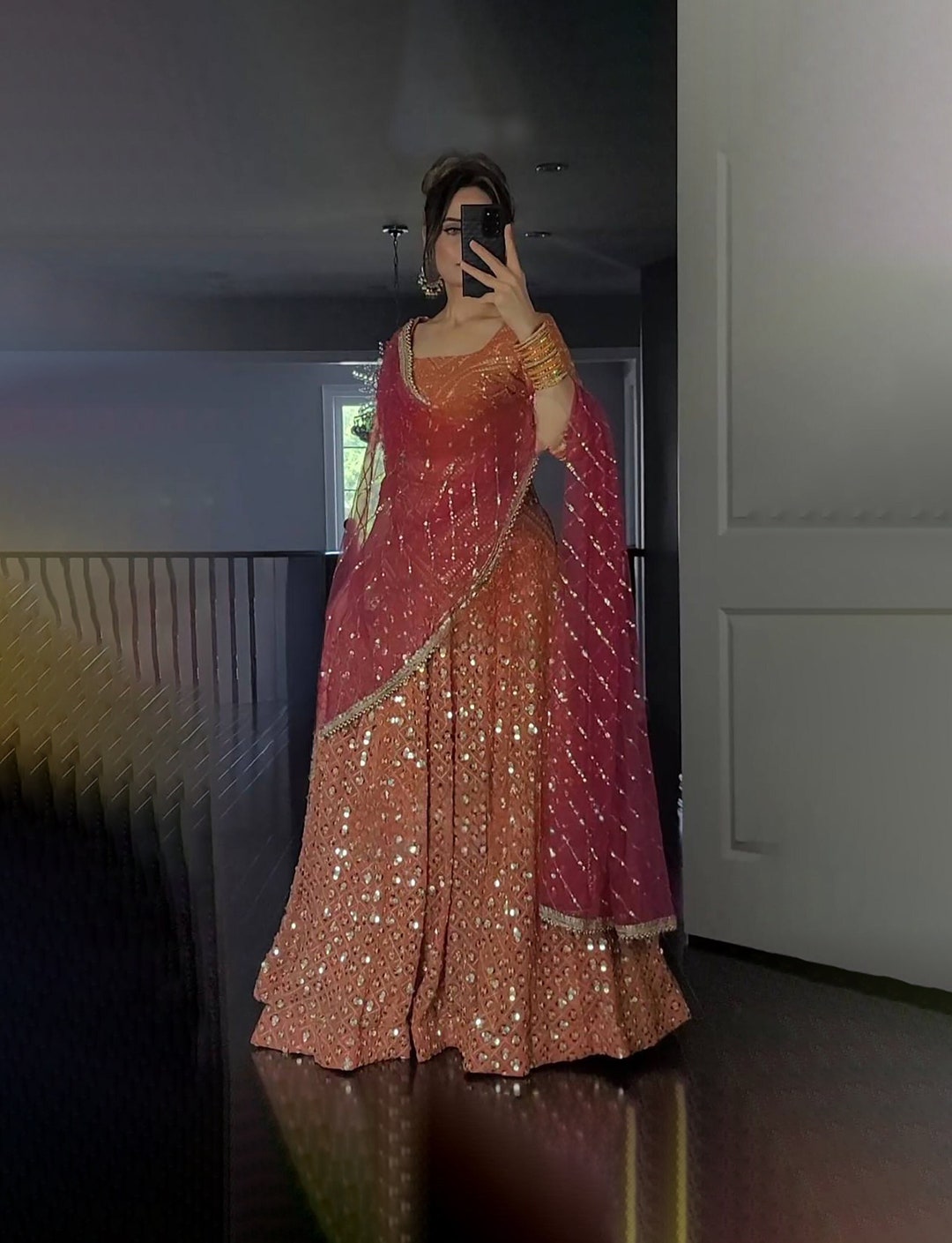 Orange Sharara Gharara Set, Beautiful Readymade Indian Dress, Sparkling ...