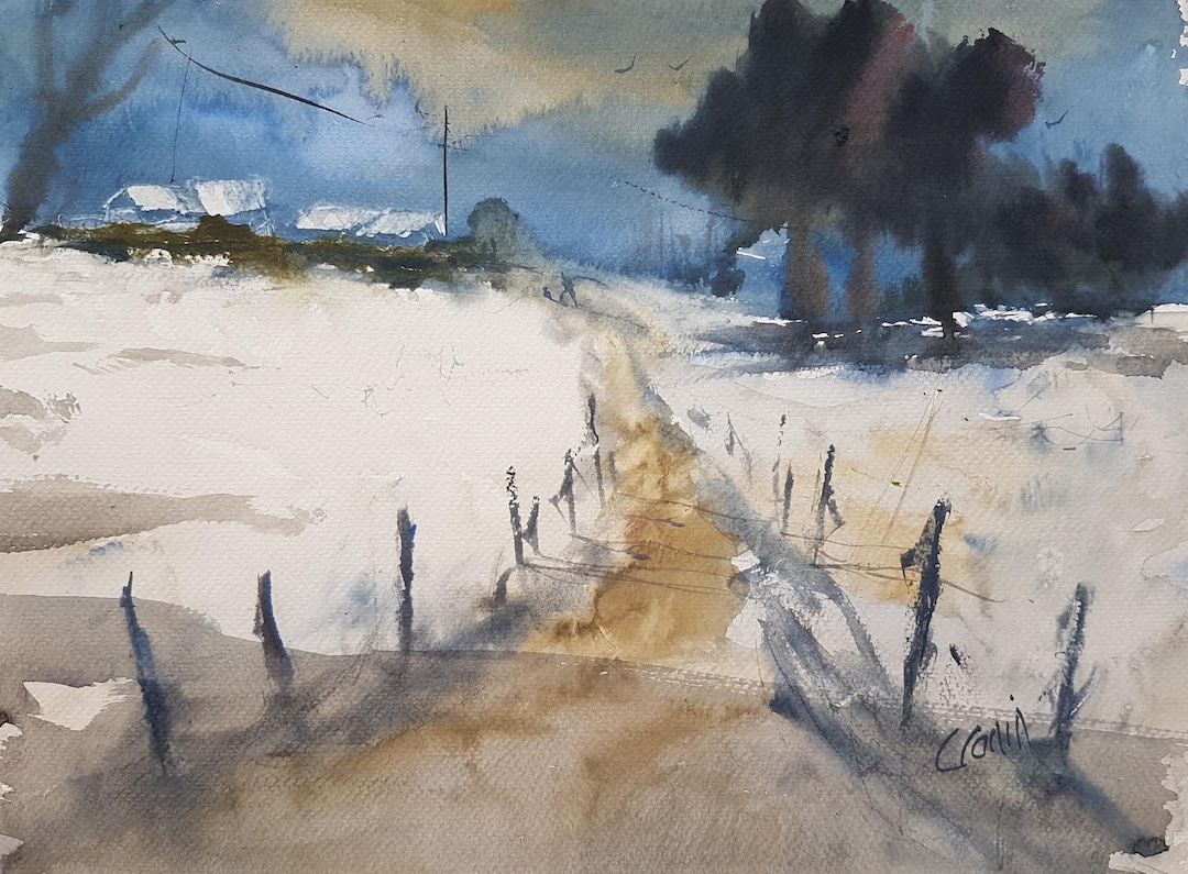 A Walk in the Snow 15x11in Watercolour Painting by Steven Cronin ...