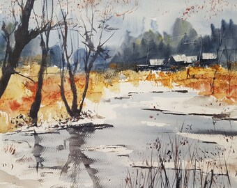 Midwinter 15x11in Watercolour Painting by Steven Cronin Original Signed ...