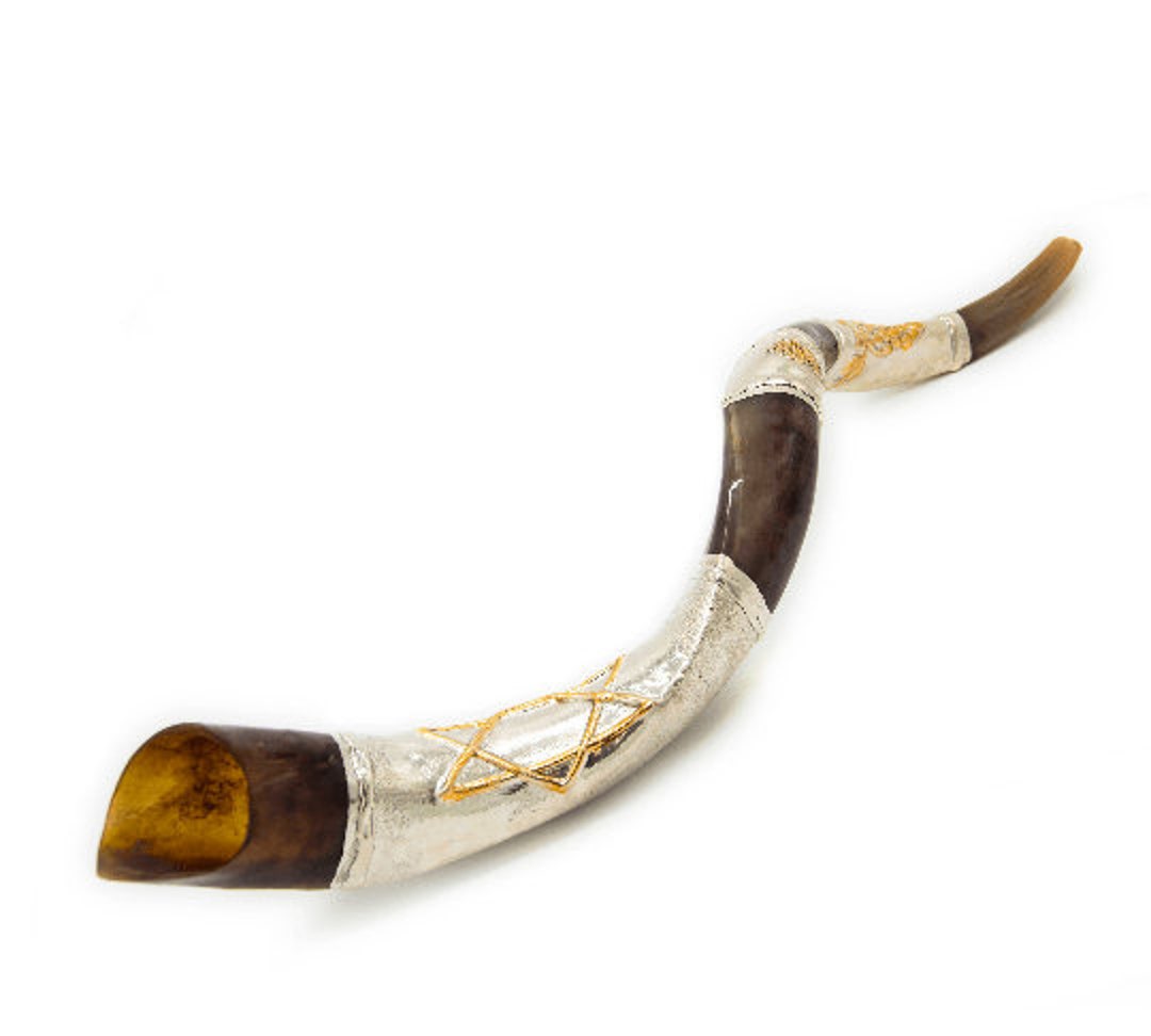 Authentic Shofar Handmade Yemenite Long Coated 925 Sterling Silver & 9k ...