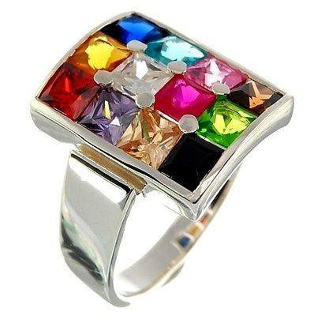 Hoshen Women's Ring 925 Sterling Silver Ring With 12 Breastplate Stones ...