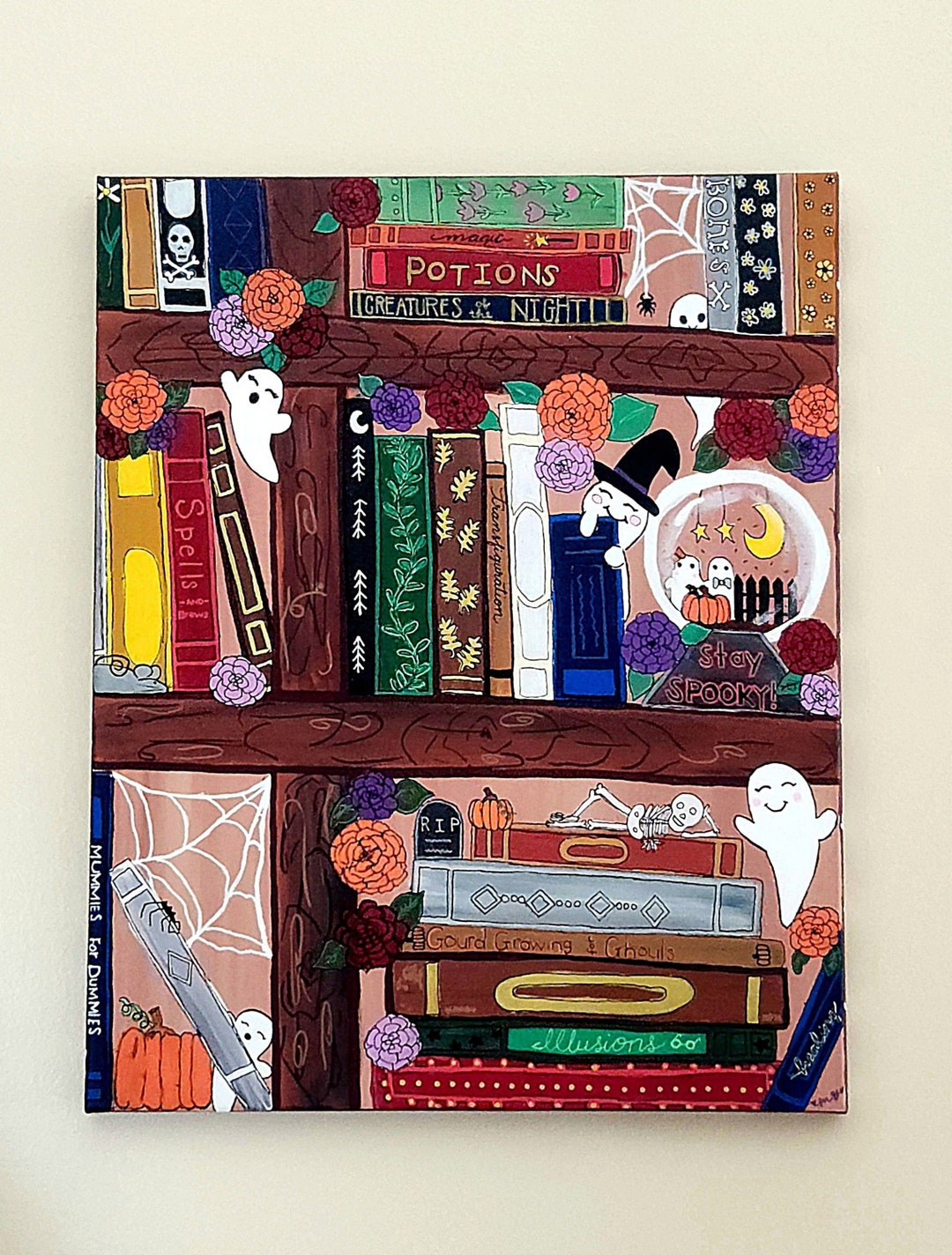 Original Acrylic Painting: the Haunted Bookcase - Etsy