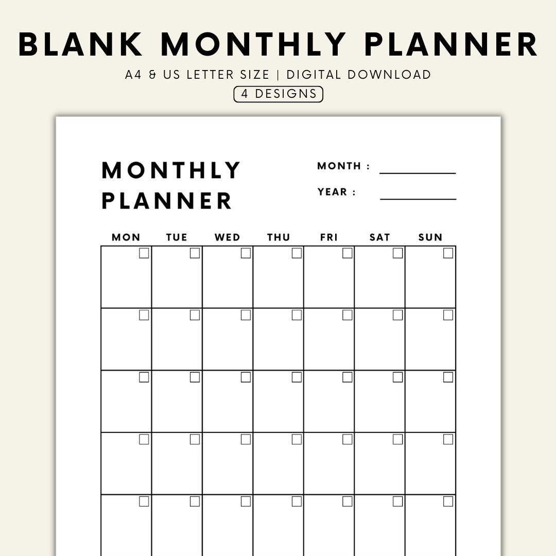 Minimalist Simple Monthly Planner, Undated Planner, Blank Monthly ...