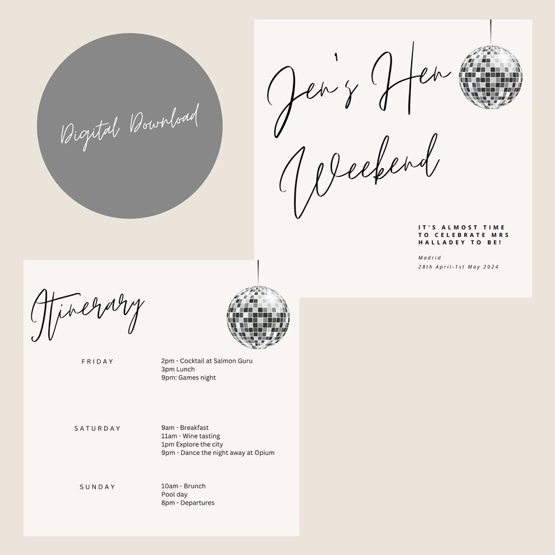Hen Do Itinerary Card, Hen Party Itineraries, Hen Do Invitation ...