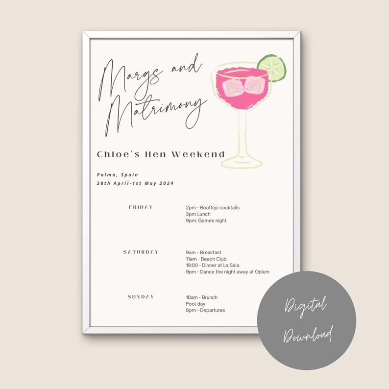 A4 Editable Hen Do Itinerary, Hen Party Itineraries, Hen Do Invitation ...