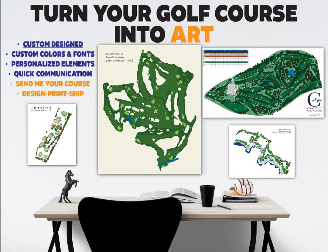 Custom Golf Course Drawing, Personalized Gifts, Wall Decors, Course ...