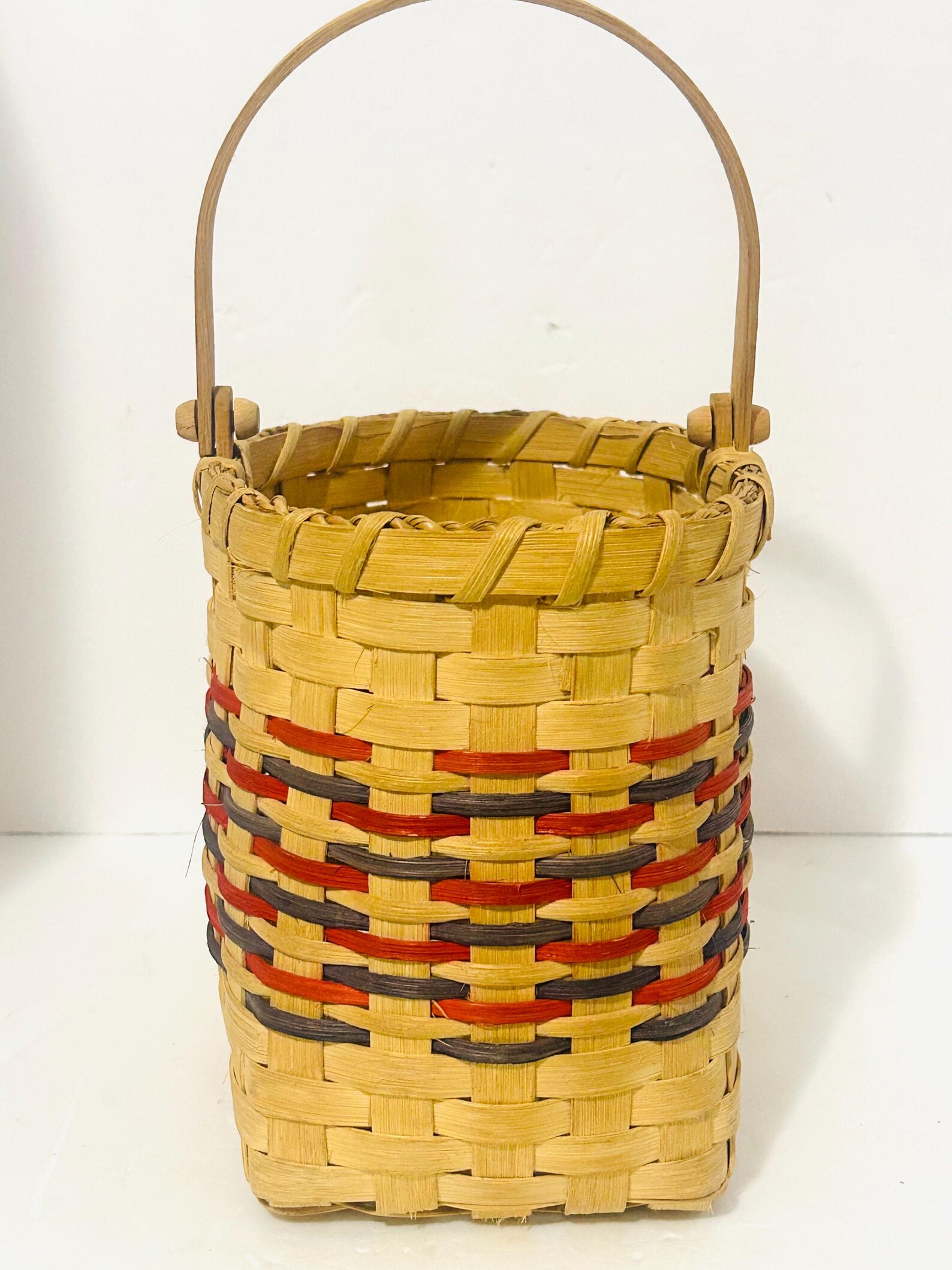 Vintage Red and Blue Woven Basket - Etsy