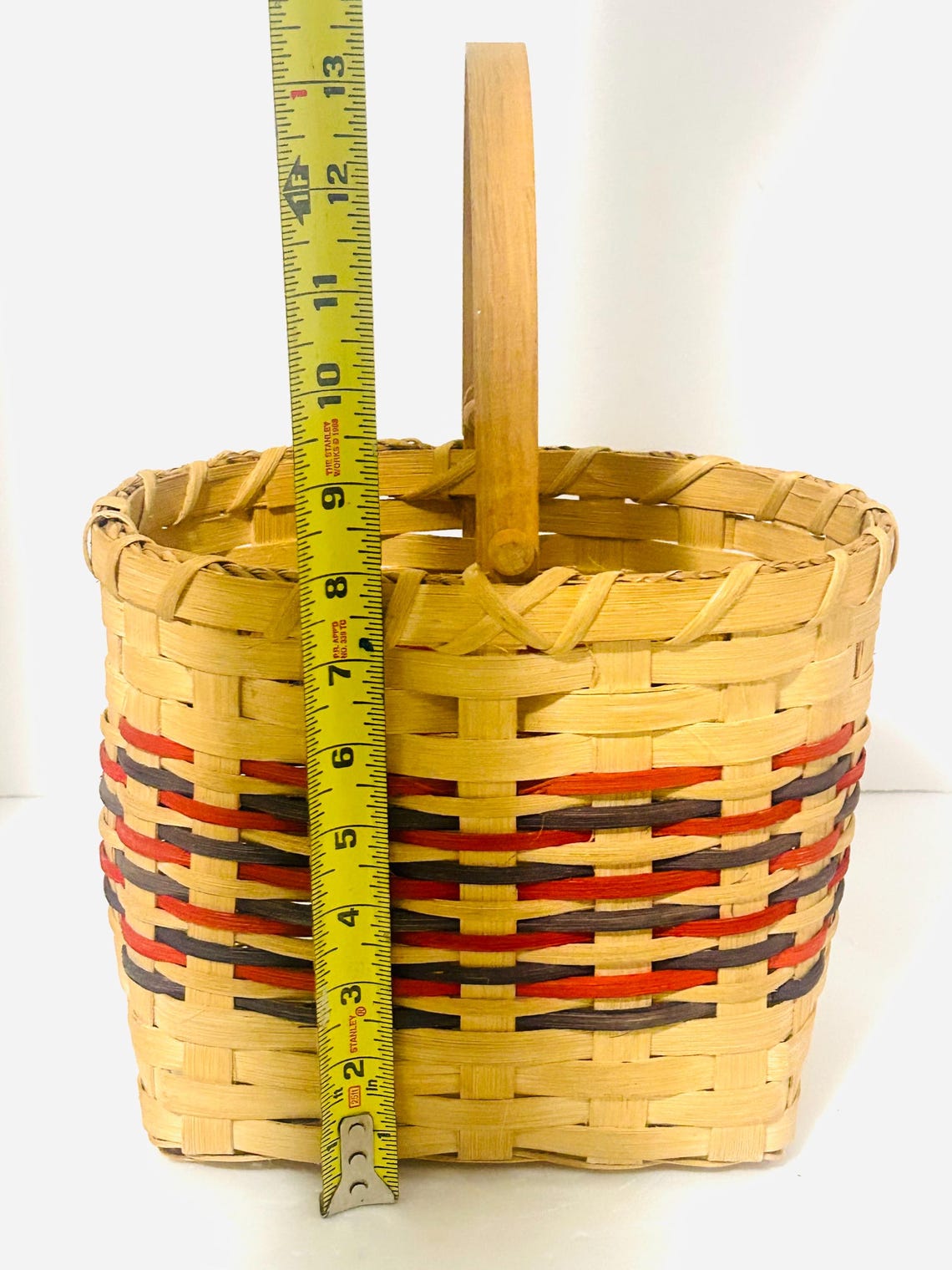 Vintage Red and Blue Woven Basket - Etsy