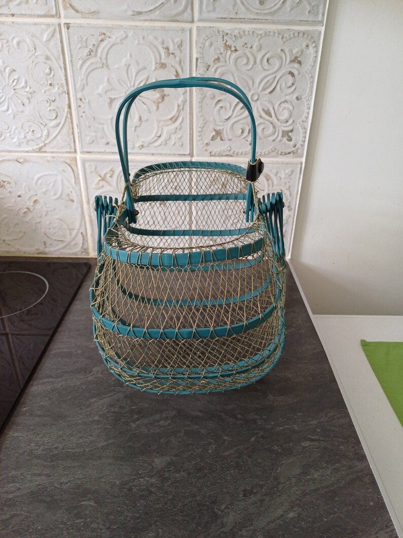 Mid-century, Wicker and Net, Foldable Basket, Japanese Fishing Basket ...