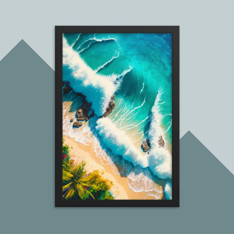 Waves Crashing on the Beach Framed Photo Paper Poster | Wall Decor ...