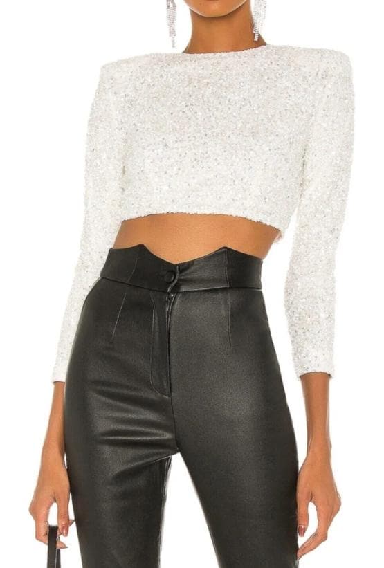 Sequin Long Sleeve Crop Top/party Wear/evening Blouse/elegant Crop/long ...