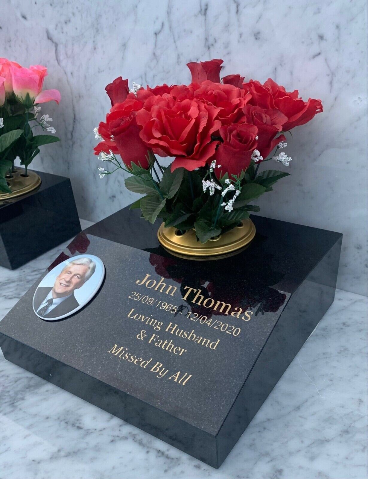 Granite Cremation Desktop Headstone Memorial 18" & 12" ( With Ceramic ...