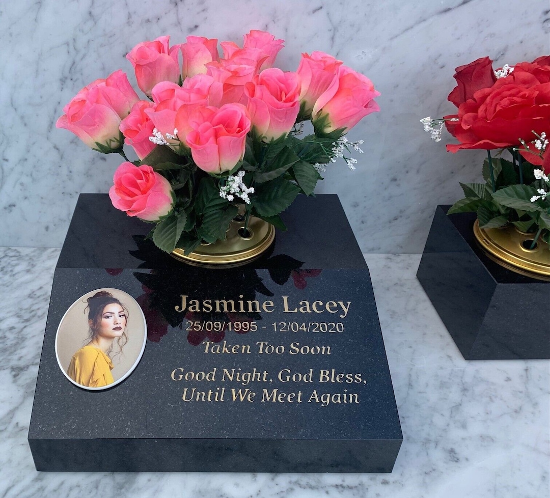 Granite Cremation Desktop Headstone Memorial 18" & 12" ( With Ceramic ...