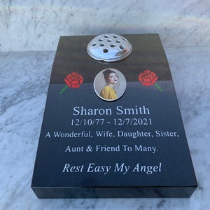 Granite Cremation Desktop Headstone Memorial 18" & 12" ( With Ceramic ...