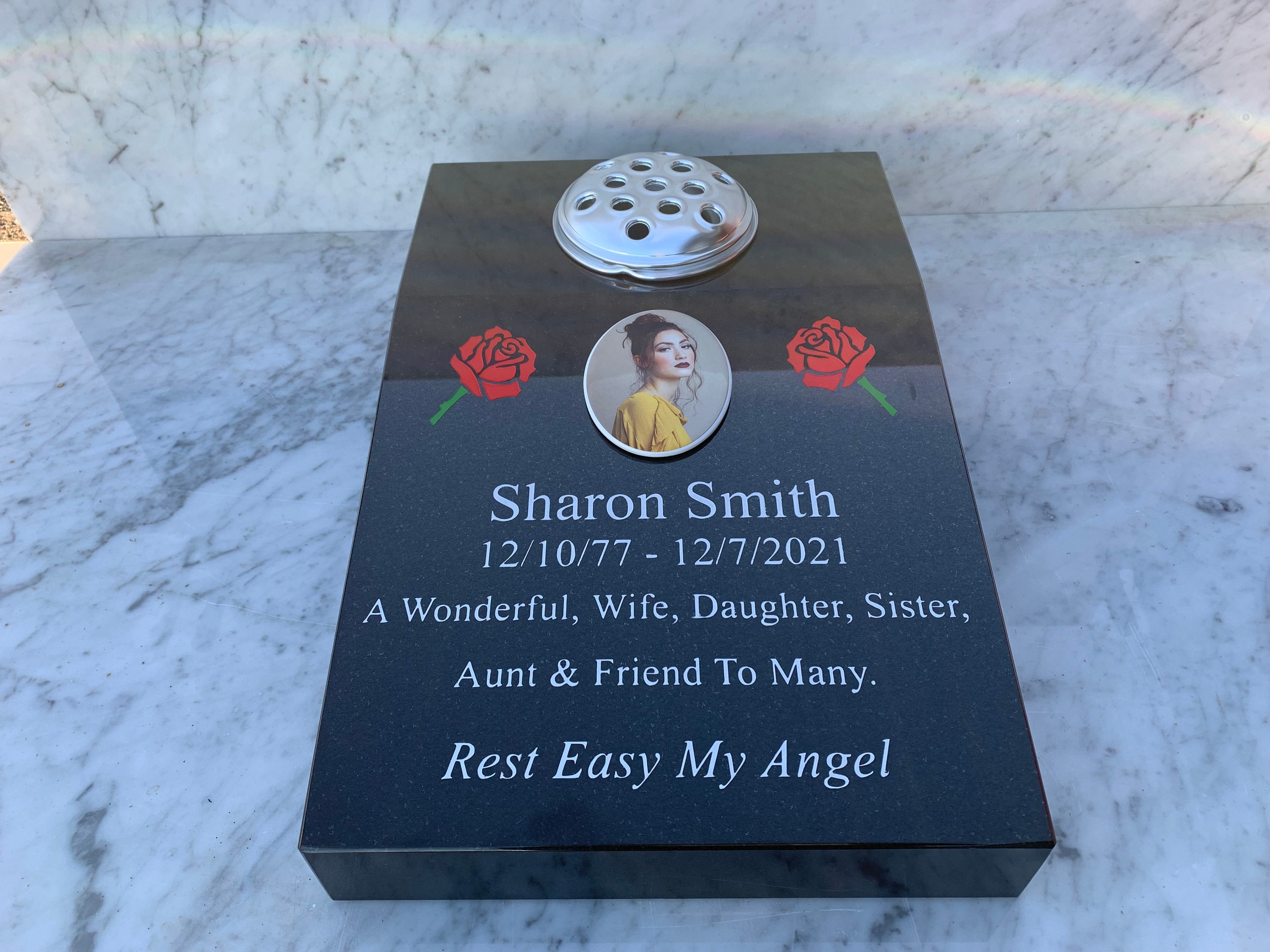 Granite Cremation Desktop Headstone Memorial 18 & 12 With Ceramic Photo ...