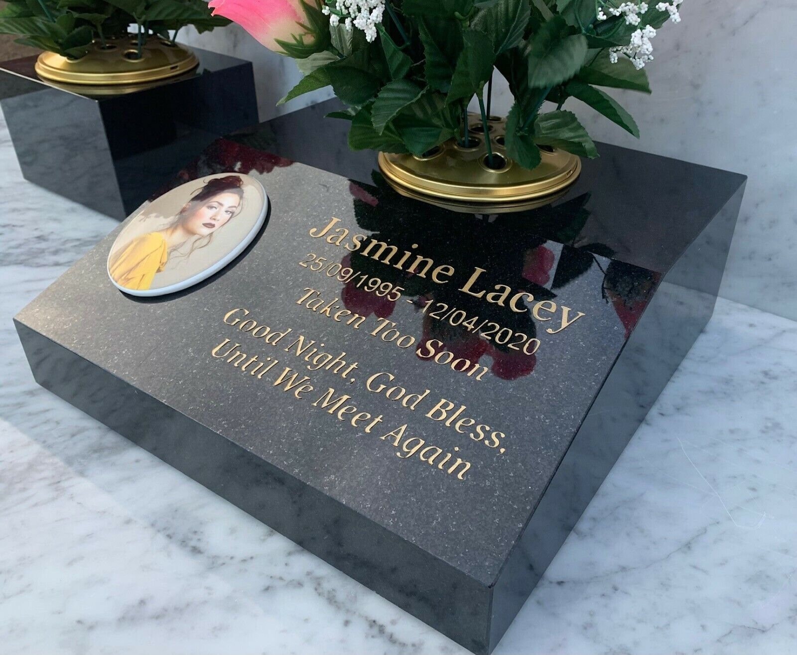 Granite Cremation Desktop Headstone Memorial 18" & 12" ( With Ceramic ...