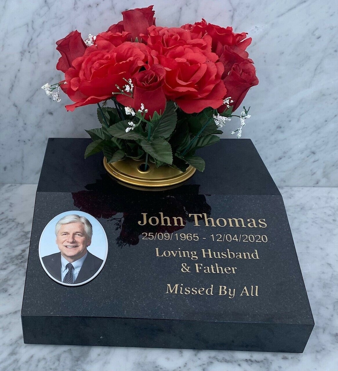 Granite Cremation Desktop Headstone Memorial 18" & 12" ( With Ceramic ...