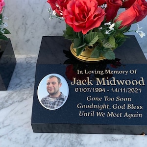 Granite Cremation Desktop Headstone Memorial 18" & 12" ( With Ceramic ...