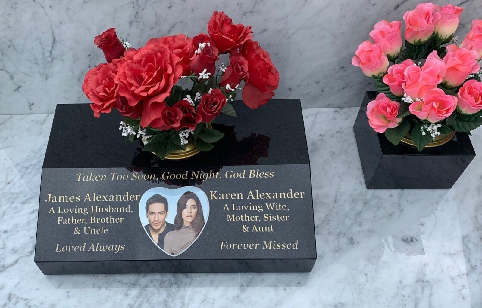 Granite Cremation Desktop Headstone Memorial 18" & 12" ( With Ceramic ...