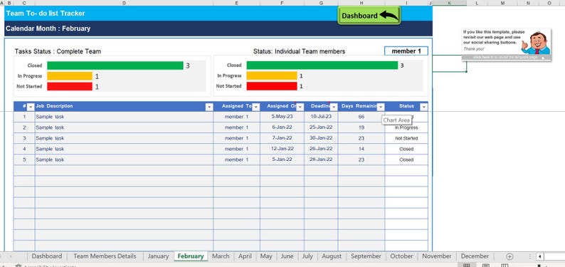 Team to Do List Excel Smart Template for Complete Year - Etsy