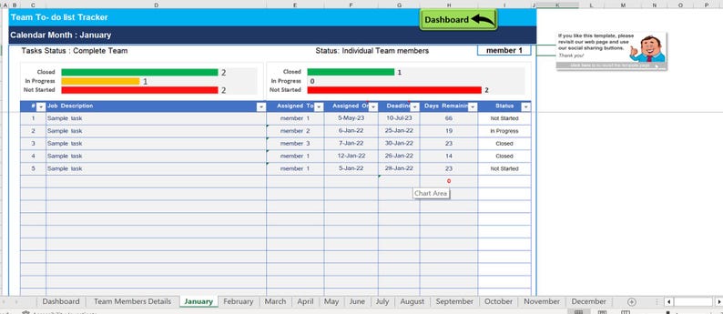 Team to Do List Excel Smart Template for Complete Year - Etsy
