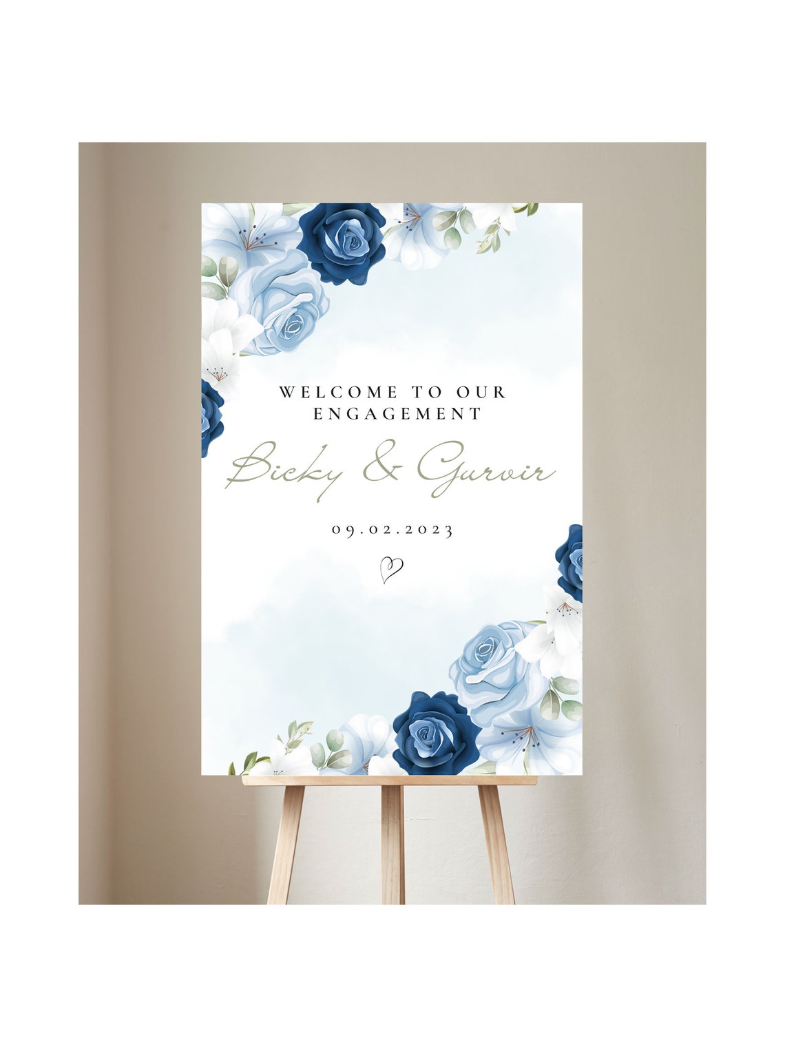 Dusty Blue Engagement Party Sign, Floral Engagement Welcome Sign ...