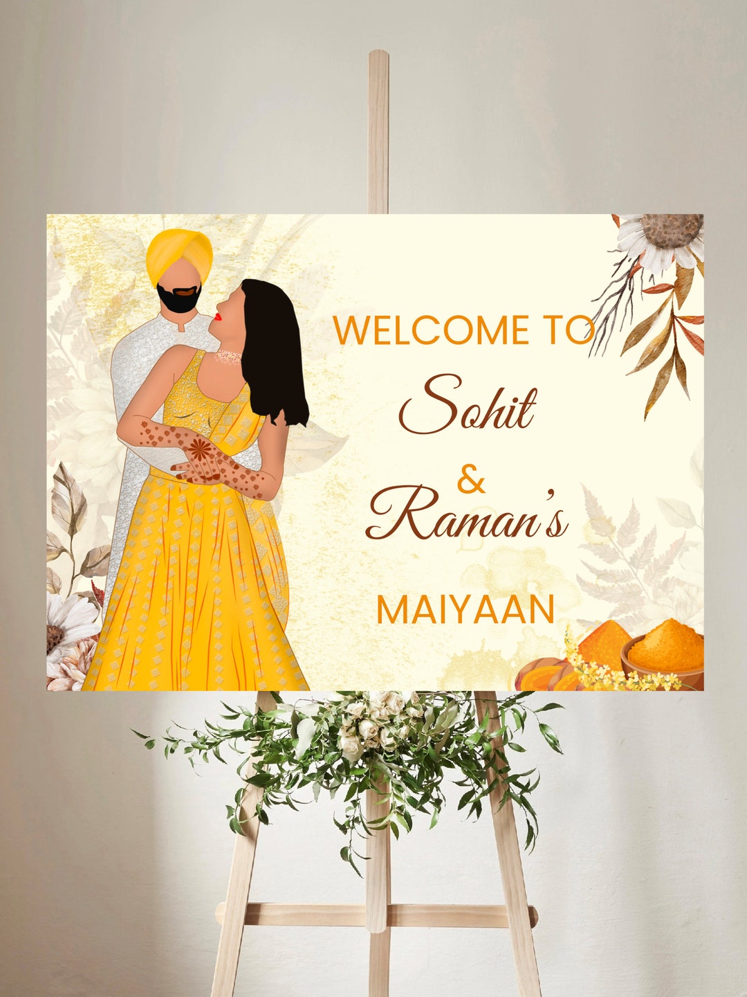 Haldi Sign, Indian Portrait Haldi Decor Entry Sign Board, Maiyaan ...