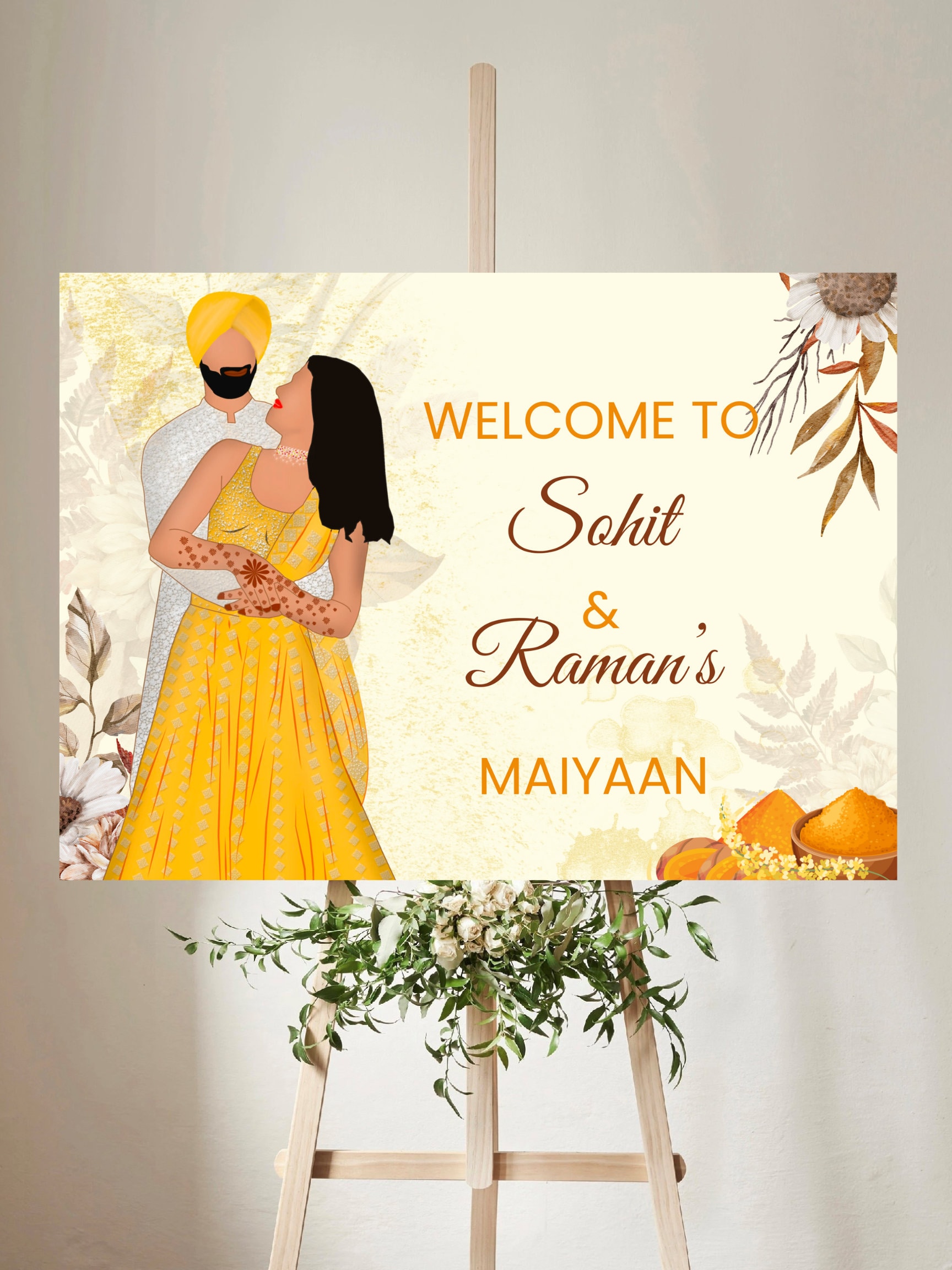 Haldi Sign, Indian Portrait Haldi Decor Entry Sign Board, Maiyaan ...