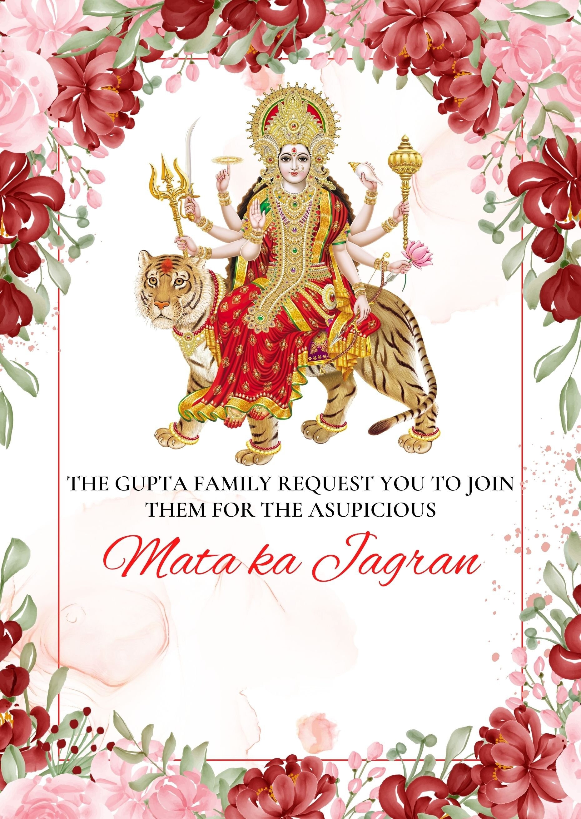 Mata Ka Jagrata Invite, Pooja Invitaion, Maa Sherawali,mata Rani ...