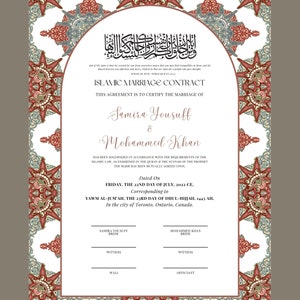 Nikkah Contract, Nikah Nama, Customized Muslim Marriage Certificate ...