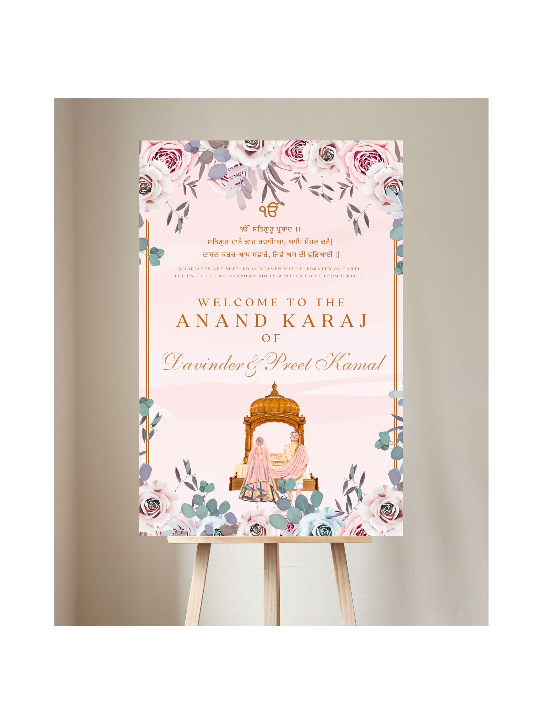 Sikh Wedding Welcome Sign With Icy Blue and Turquoise Florals, Anand ...
