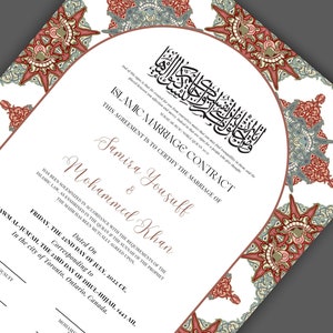Nikkah Contract, Nikah Nama, Customized Muslim Marriage Certificate, Keepsake, Wedding Gift for ...