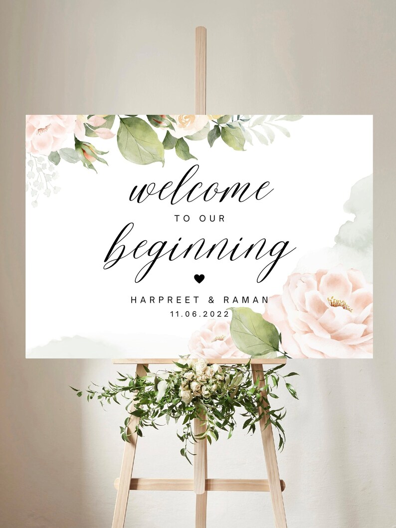 Welcome Wedding Sign Template, Welcome to Our Beginning Sign, Modern ...