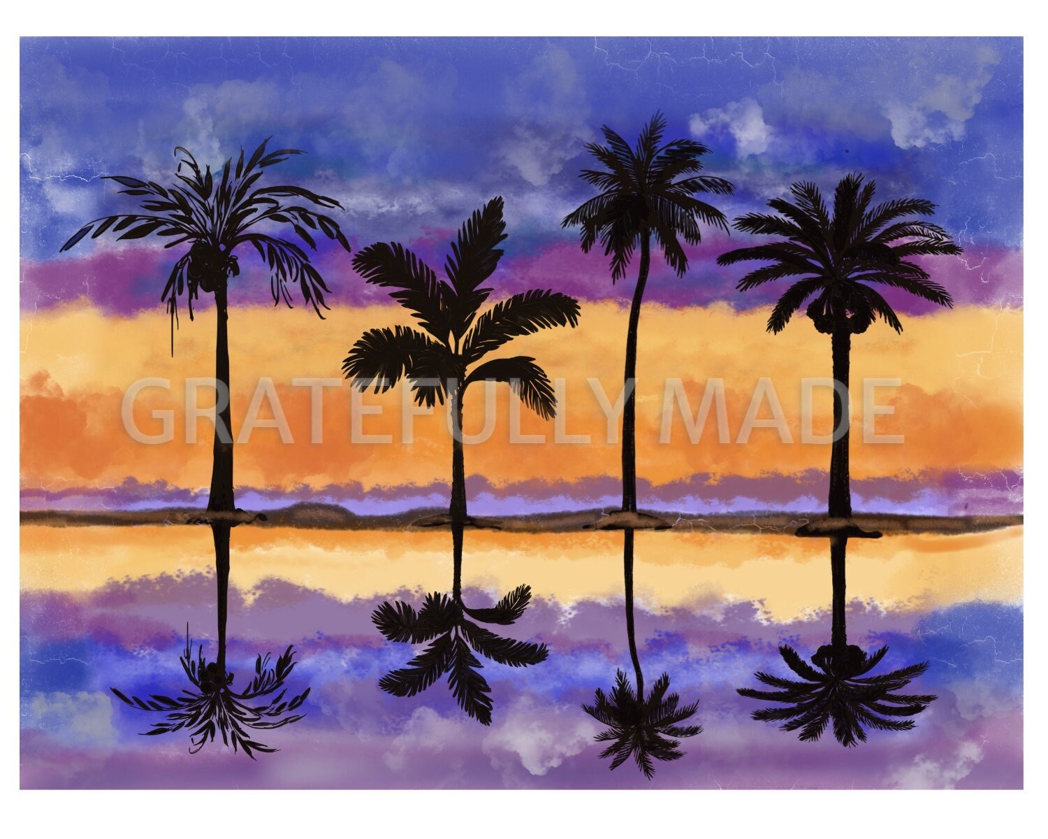 SUNSET PALM TREE Hand Drawn Digital File - Etsy