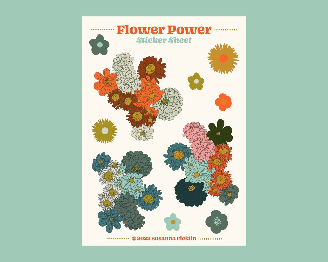 Flower Power Sticker Sheet, Vinyl, Weatherproof, Indoor or Outdoor - Etsy