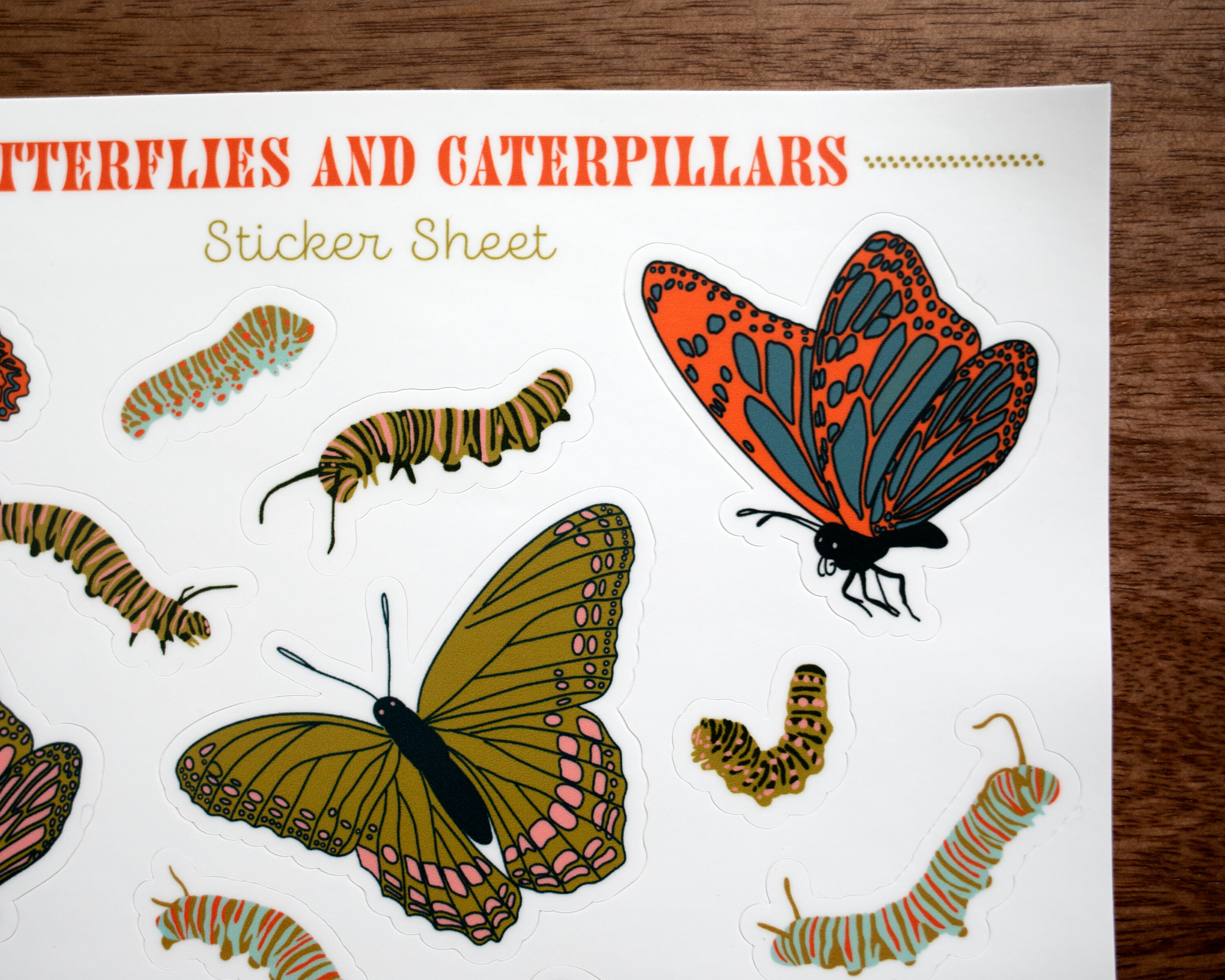 Butterflies and Caterpillars Sticker Sheet, Vinyl, Weatherproof, Indoor ...